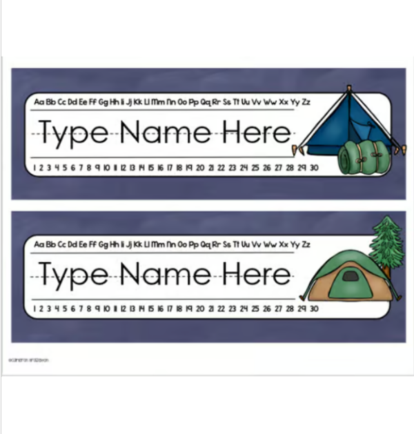 Name Tags Plates Desk Labels Camping Camp Out Theme Editable | Made By ...