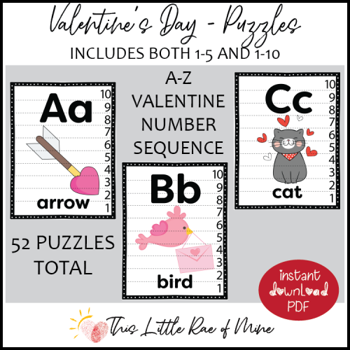 Valentine's Day - Alphabet - number sequence puzzle - printable ...