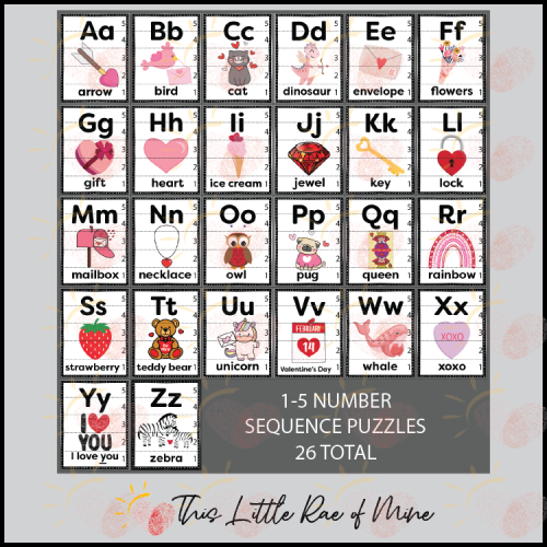 Valentine's Day - Alphabet - number sequence puzzle - printable ...