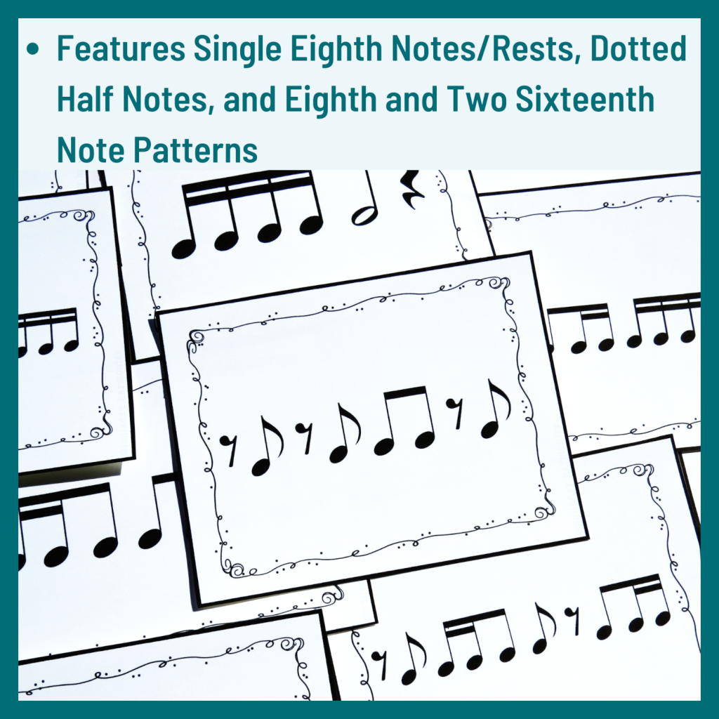 Four Beat Rhythm Music Flashcards Level Four - Eighth Rests, Dotted ...