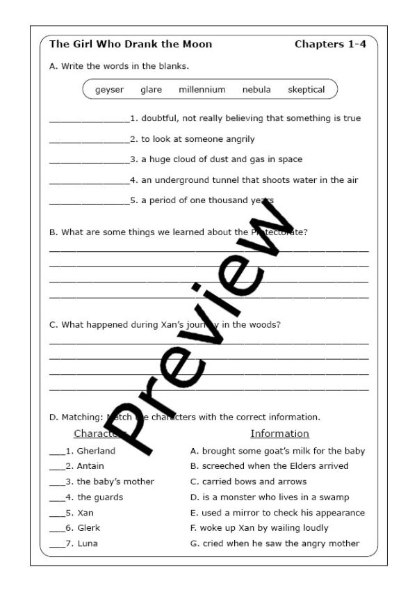 Kelly Barnhill "The Girl Who Drank the Moon" worksheets | Made By Teachers