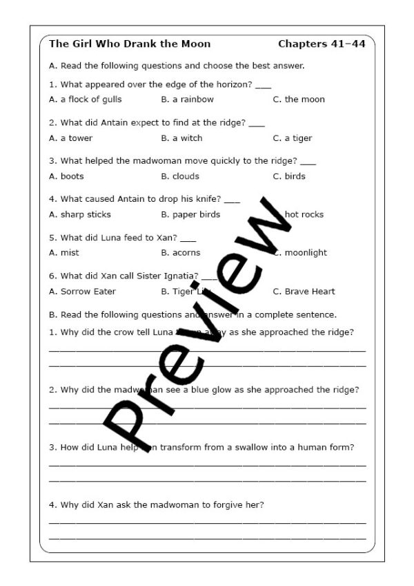 Kelly Barnhill "The Girl Who Drank the Moon" worksheets - Made By Teachers