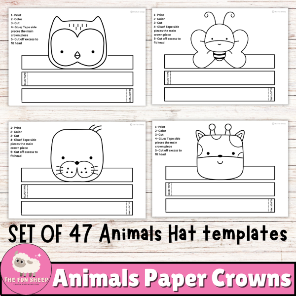 Animals Paper Crowns | SET OF 47 Animals Hat templates - Craft Coloring ...