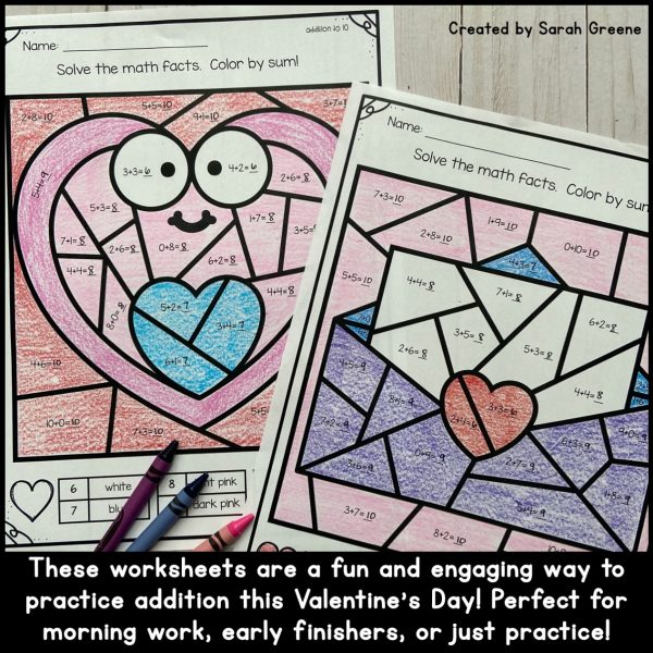 Valentine's Day Color by Number for Addition to 10 and 20 - Made By ...