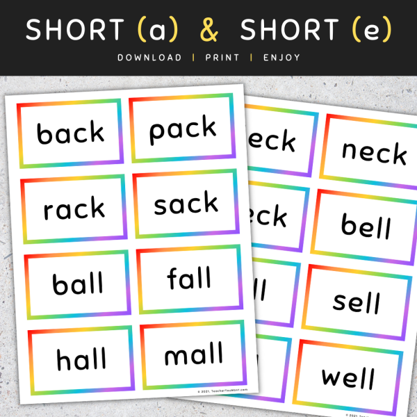 CVCC Words Rainbow Flash Cards, Short Vowels (A E I O U) | Made By Teachers