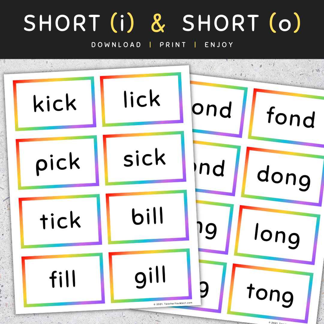 CVCC Words Rainbow Flash Cards, Short Vowels (A E I O U) | Made By Teachers