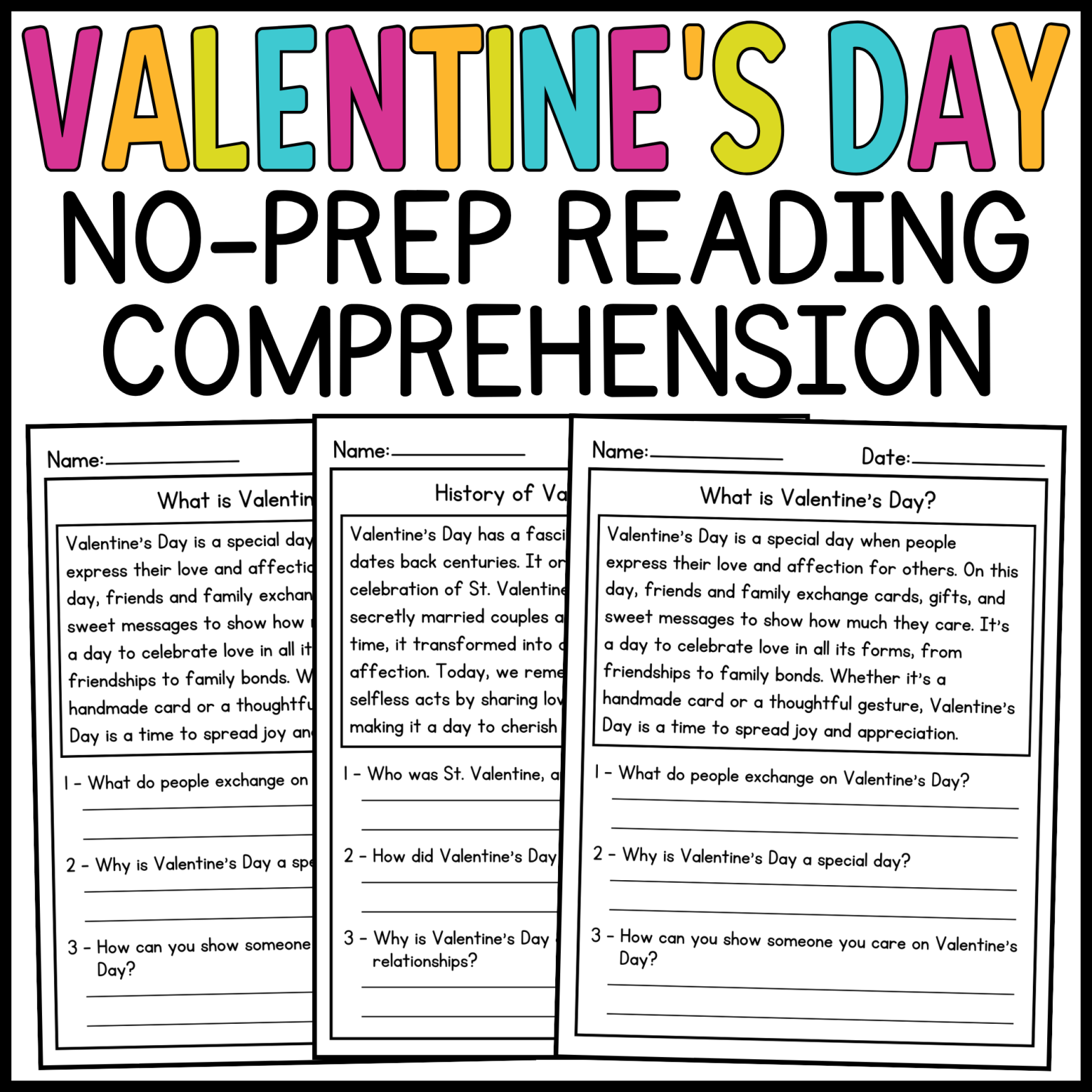 Valentine's Day Reading Comprehension Passages and Questions ...