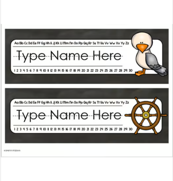 Name Tags Plates Desk Labels Nautical Sailing Theme Editable - Made By ...