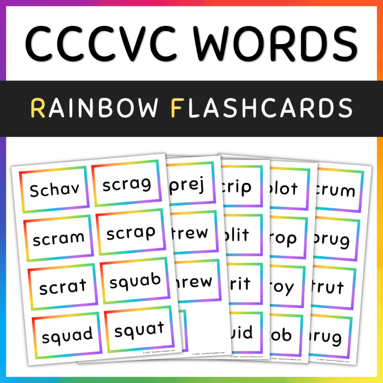 CCCVC Words Rainbow Flash Cards, Short Vowels (A E I O U) - Made By ...