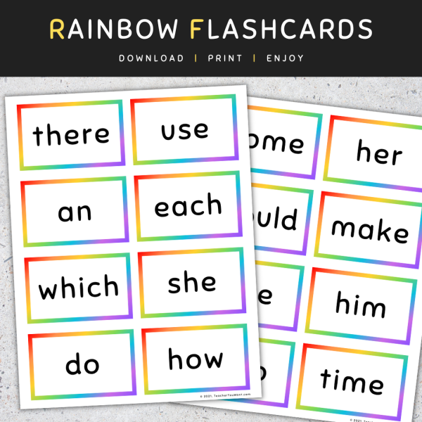 Fry Sight Word Flash Cards, 1st 100, Rainbow Sight Words Flashcards ...