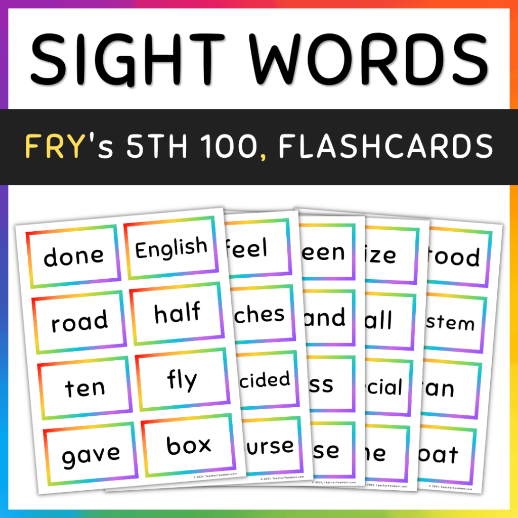 Fry Sight Word Flash Cards, 5th 100, Rainbow Sight Words Flashcards ...