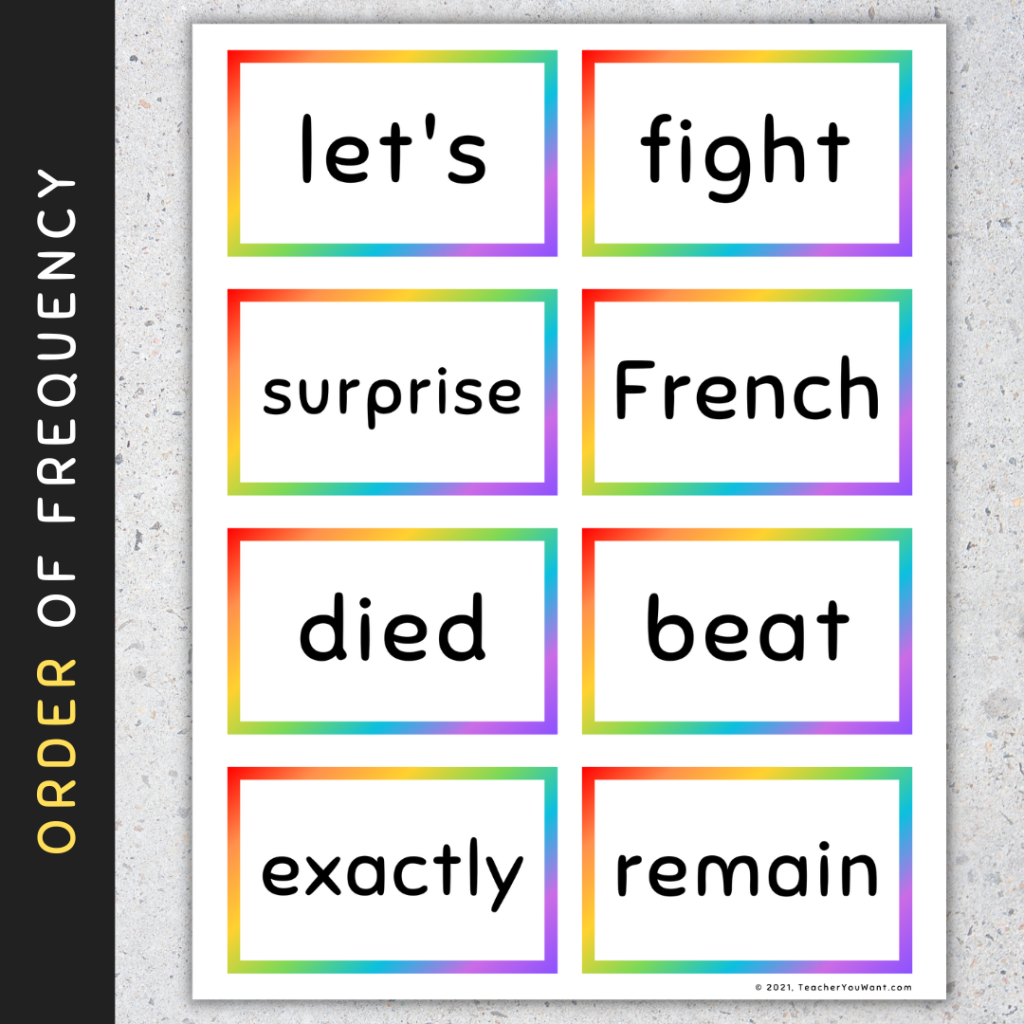 Fry Sight Word Flash Cards, 7th 100, Rainbow Sight Words Flashcards ...
