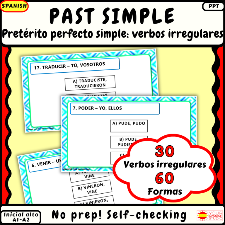 Spanish Preterite Noprep Game Pretérito indefinido 30 verbos ...