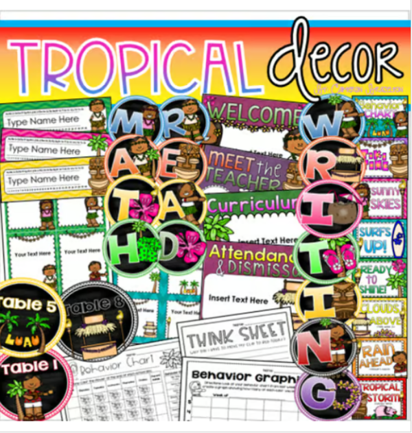 Tropical Luau Class Decor Bundle (Behavior Chart, Name Plates, Labels ...