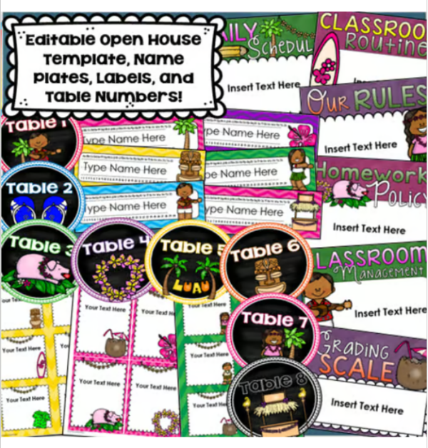 Tropical Luau Class Decor Bundle (Behavior Chart, Name Plates, Labels ...