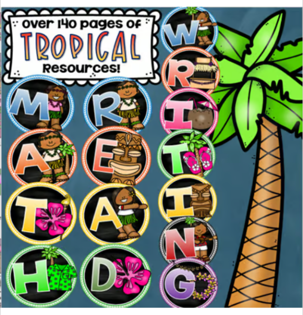 Tropical Luau Class Decor Bundle (Behavior Chart, Name Plates, Labels ...