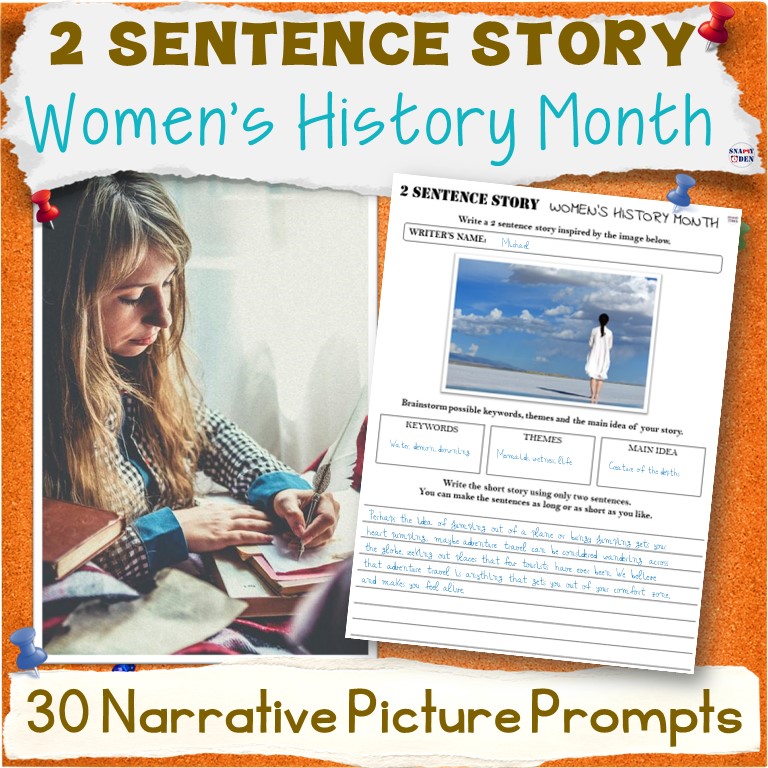 2 Sentence Women's History Month Story Writing Activities with Picture ...