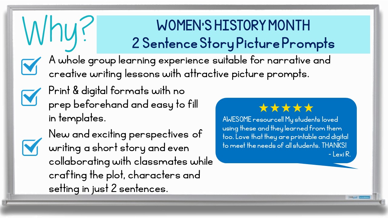 2 Sentence Women's History Month Story Writing Activities with Picture ...