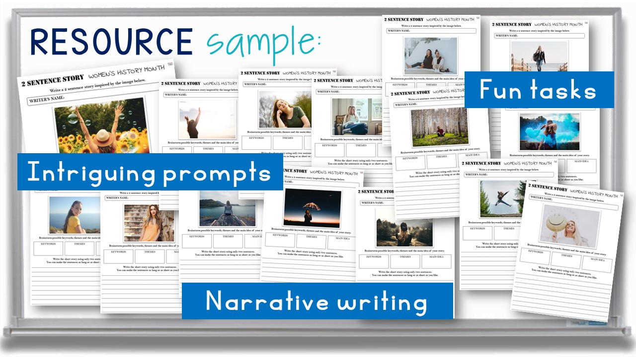2 Sentence Women's History Month Story Writing Activities with Picture ...