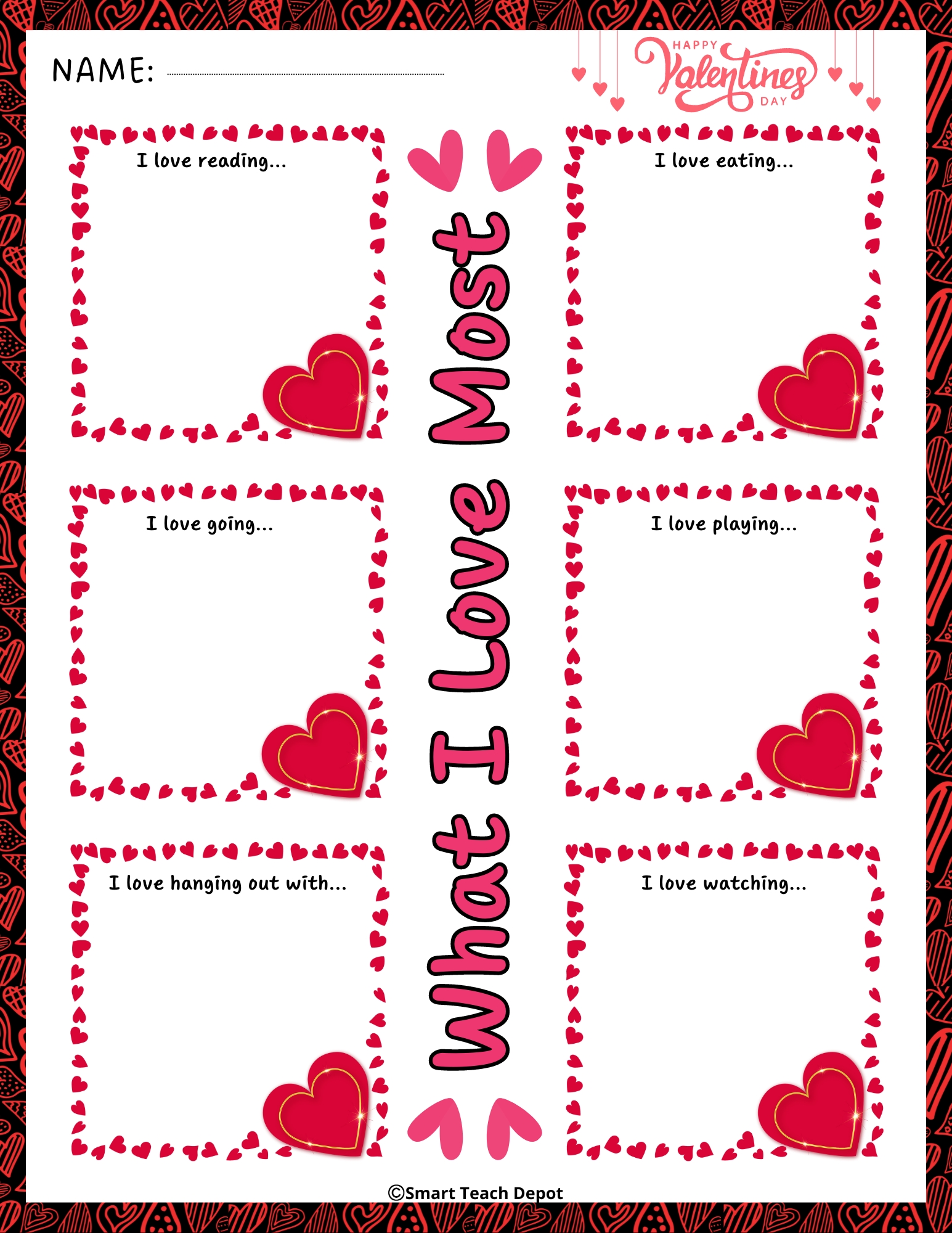Valentine's Day Self-Love Worksheet for Kids 8.5x11 printable PDF ...
