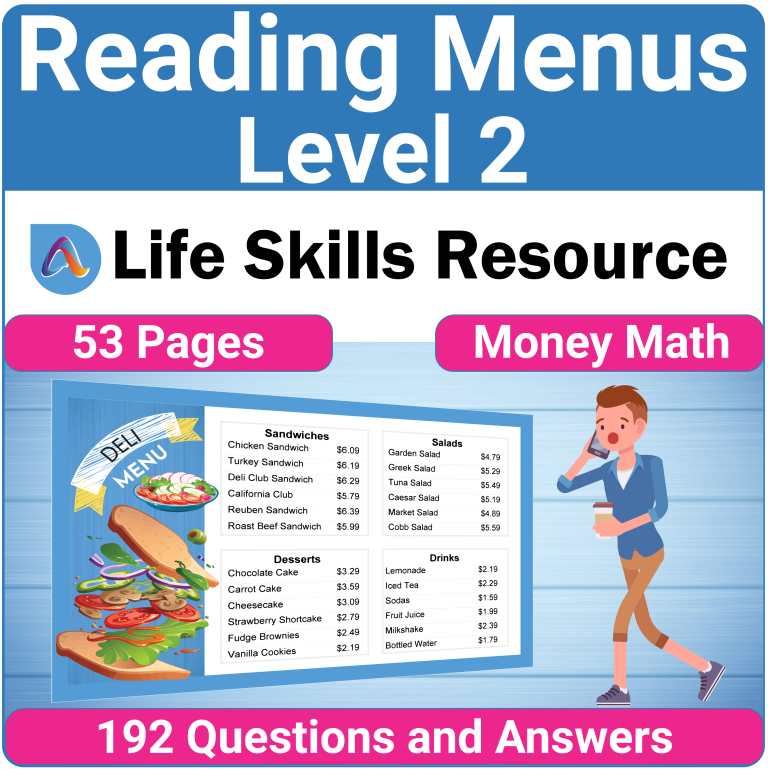 Money Math Life Skills Worksheet - Level 2 Reading Menus - Made By Teachers