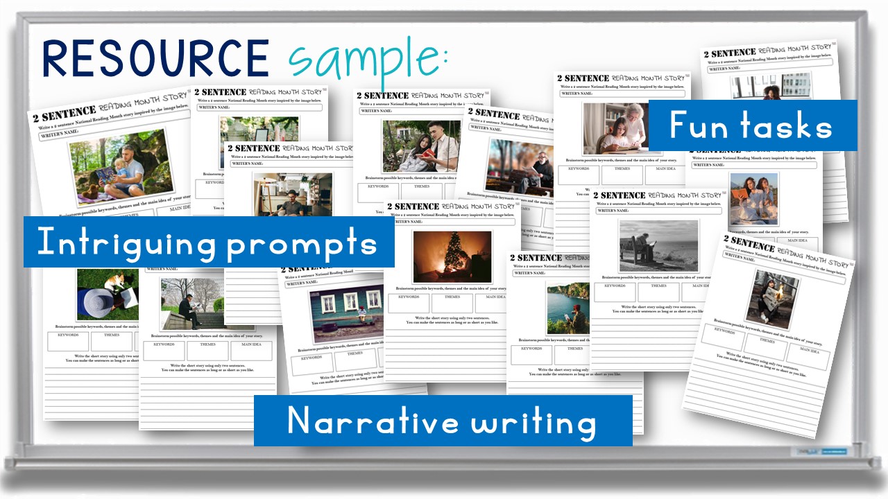 2 Sentence National Reading Month Story Writing Activities with Picture ...