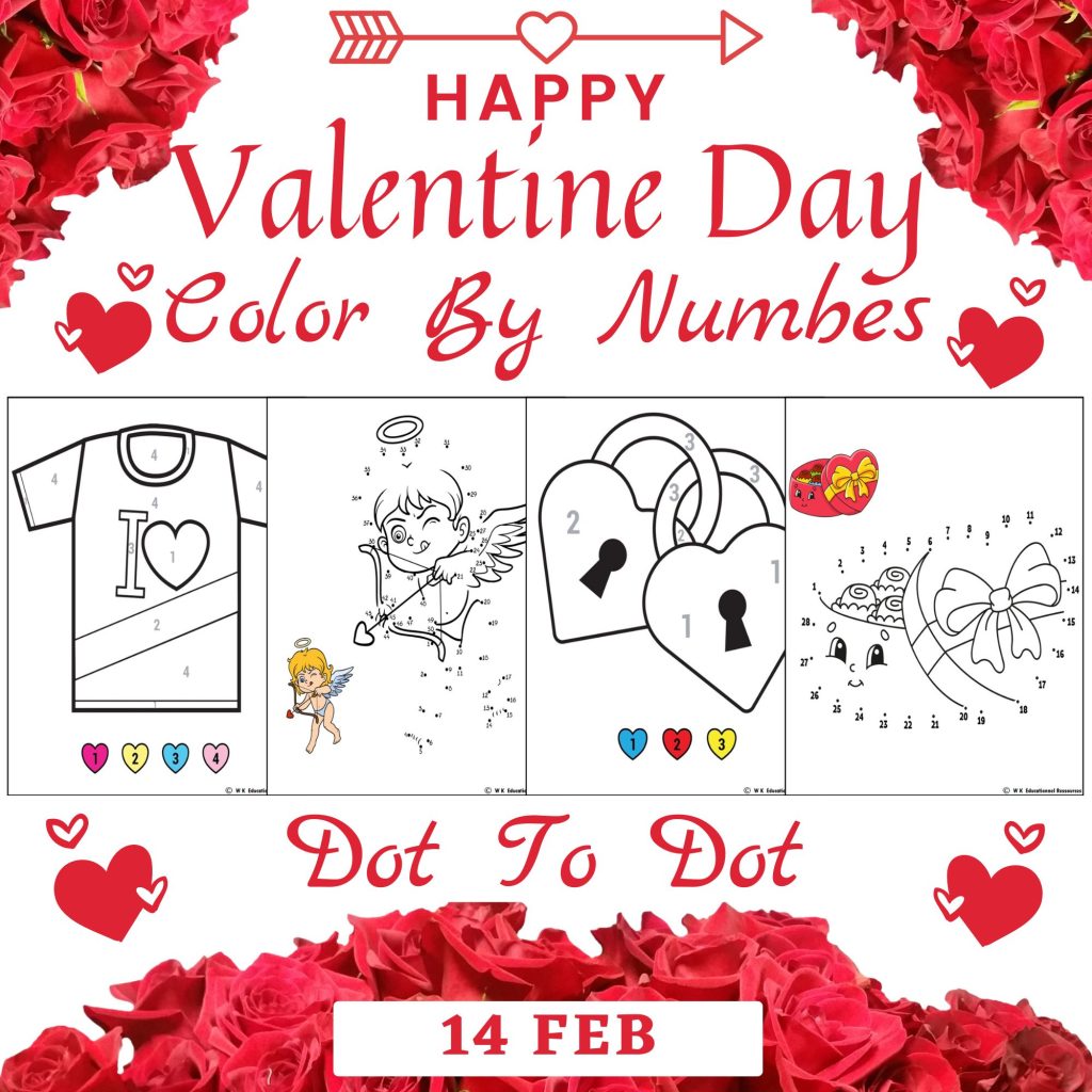 Valentine's Day Activities Dot To Dot Color By Numbers Coloring Pages ...