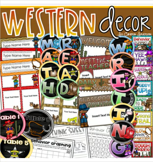 Western Theme Class Decor Bundle (Behavior Chart, Name Plates, Labels ...