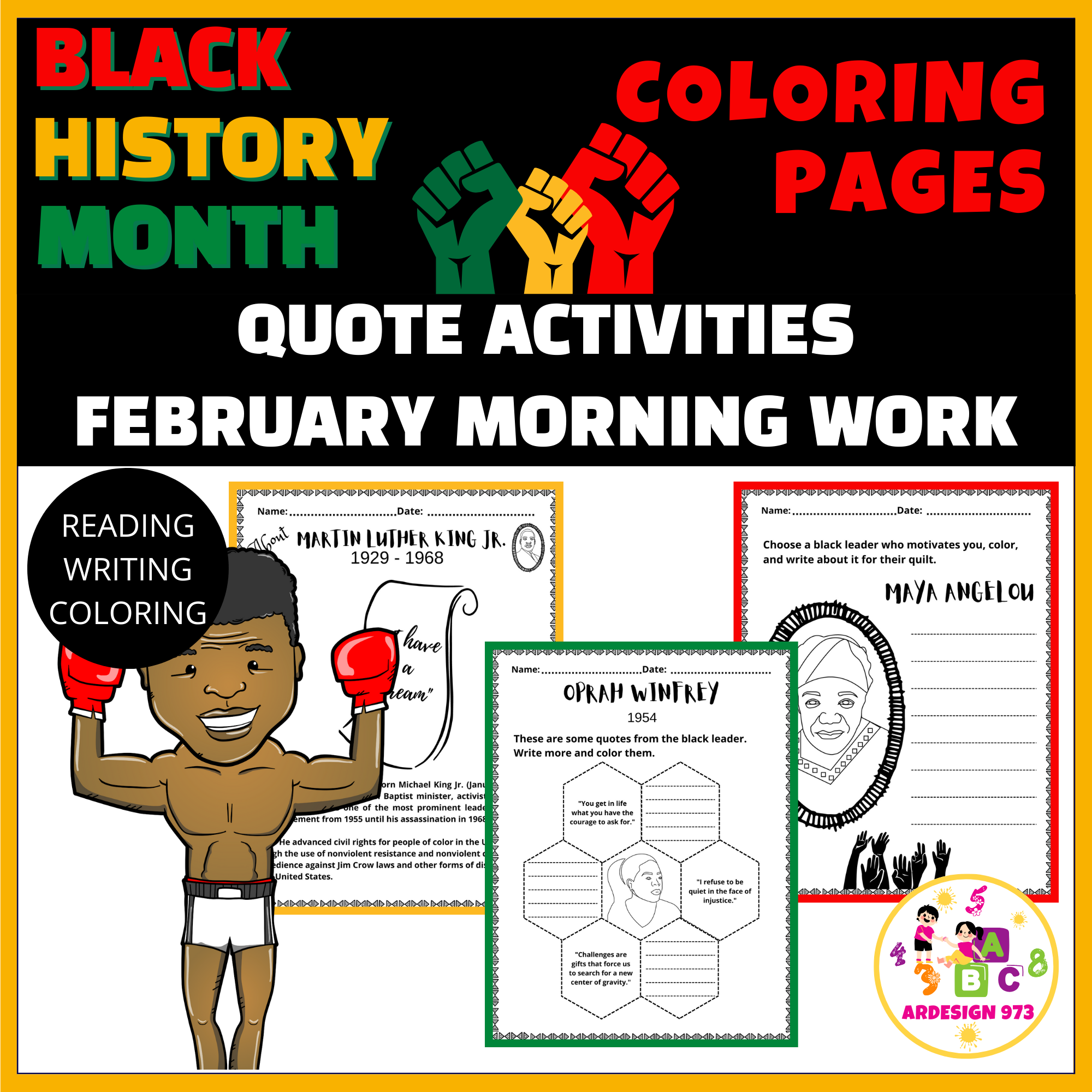 Black History Month Coloring Pages Quote Activities | Printable Sheets ...