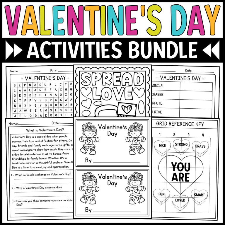 Valentine's Day Activities Bundle: Coloring Pages, Reading, Craft ...