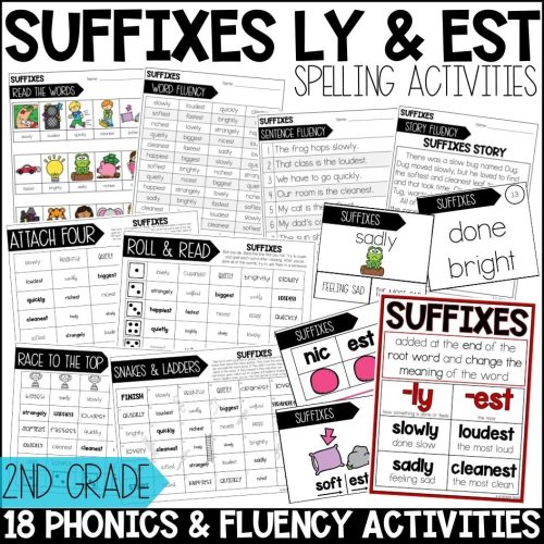 Suffixes LY and EST Worksheets, 2nd Grade Spelling Activities & Phonics ...