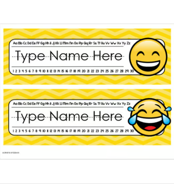 Name Tags Plates Desk Labels Emoji Smiley Face Theme Editable - Made By ...