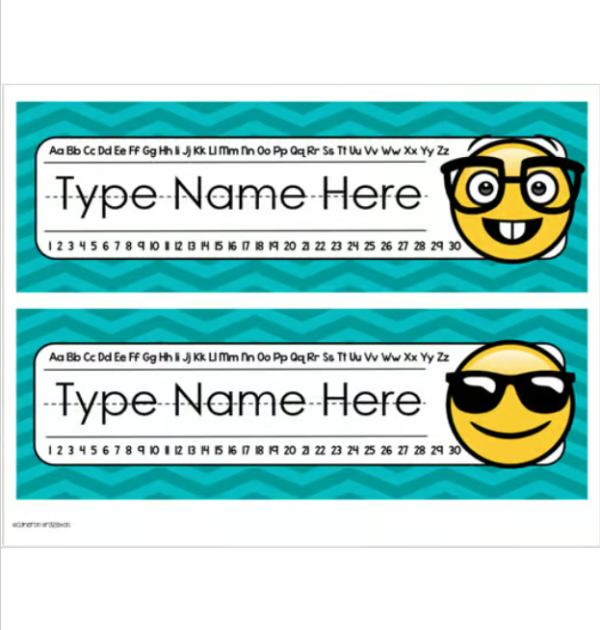 Name Tags Plates Desk Labels Emoji Smiley Face Theme Editable | Made By ...