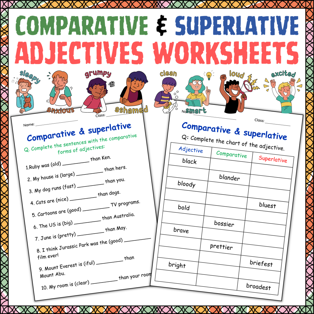 Comparative and Superlative Adjectives - Grammar Worksheets for Grade 1 ...