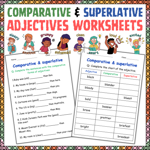 Comparative and Superlative Adjectives - Grammar Worksheets for Grade 1 ...
