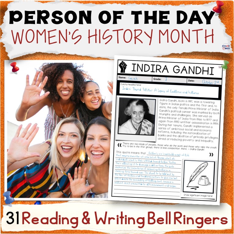 Women's History Month Person of the Day Writing Bell Ringers ELA ...