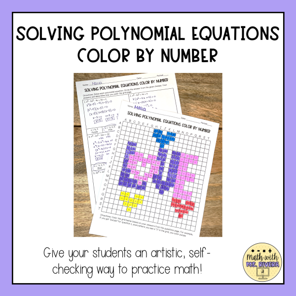 Valentine's Day Solving Polynomial Equations Color by Number Worksheet ...
