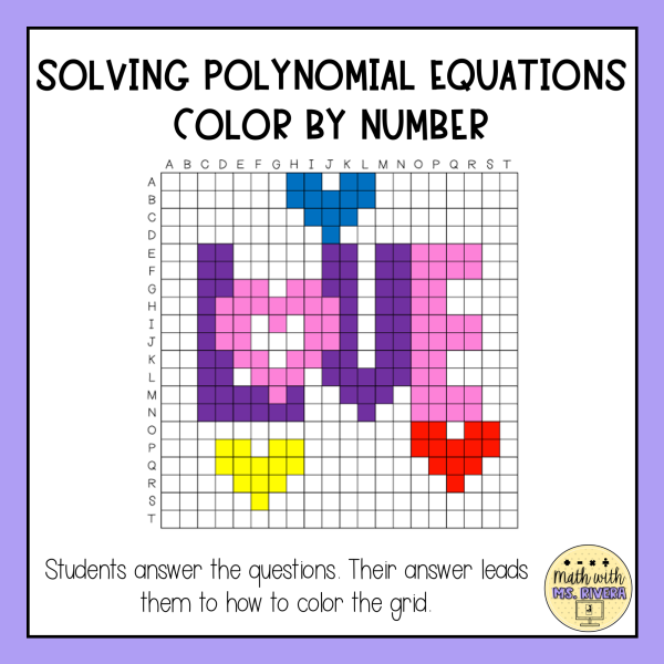 Valentine's Day Solving Polynomial Equations Color by Number Worksheet ...