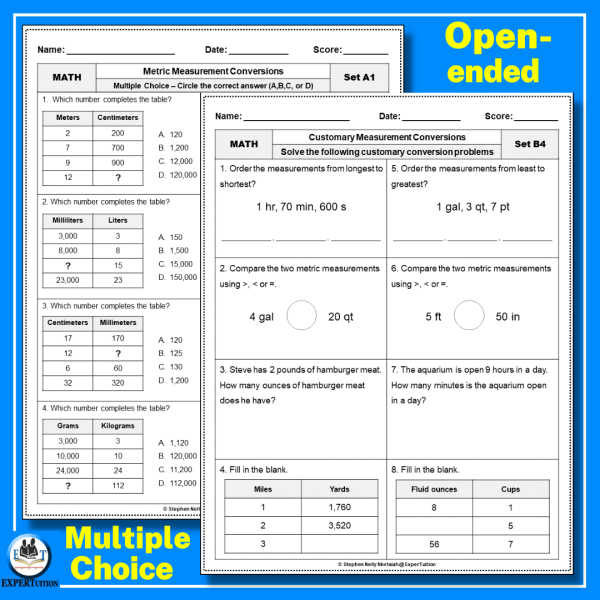 Customary and Metric Systems Measurement Conversion Worksheets Bundle ...