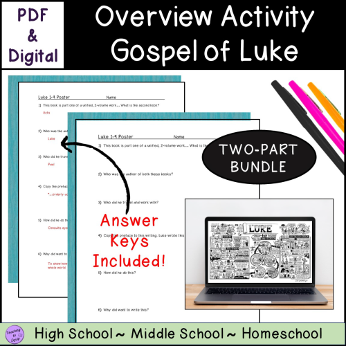 Summary of the Gospel of Luke Bible book overview activity BUNDLE ...
