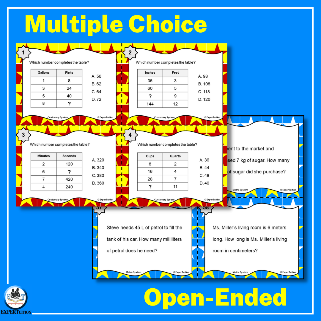 Customary and Metric Systems Measurement Conversion Task Cards Bundle ...