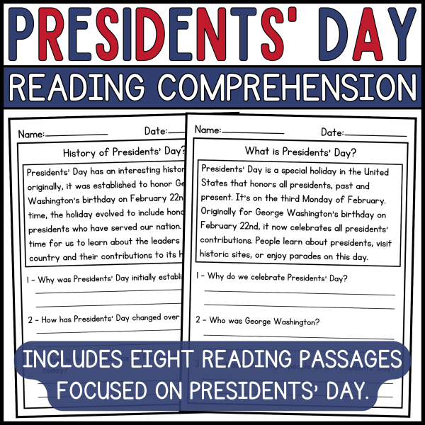Presidents' Day Reading Comprehension Passages and Questions ...