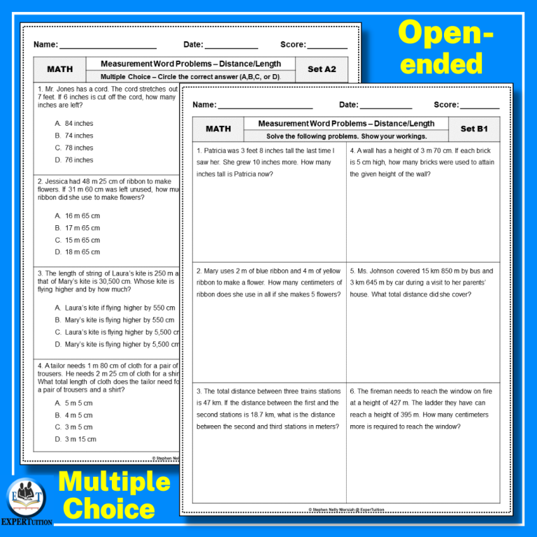 Measurement Conversion Word Problem Worksheets - Distance/Length Word ...