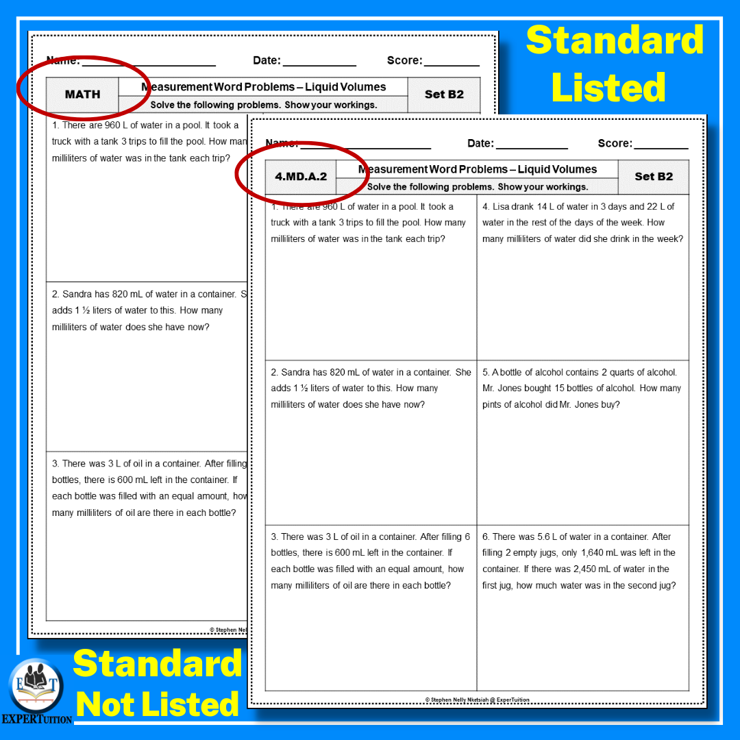 Measurement Conversion Word Problems Worksheets - Capacity/Liquid ...