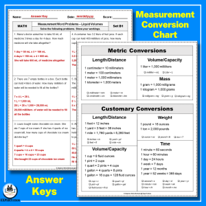 Measurement Conversion Word Problems Worksheets - Capacity/Liquid ...
