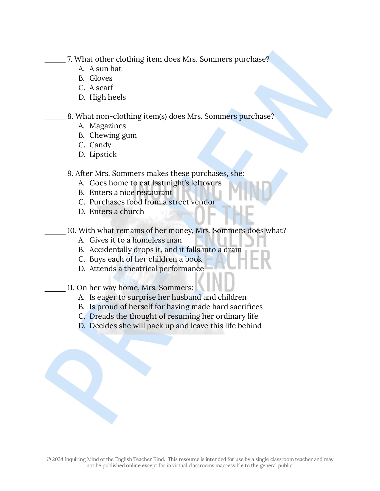 "A Pair of Silk Stockings" by Kate Chopin Quiz, Close Reading, and ...