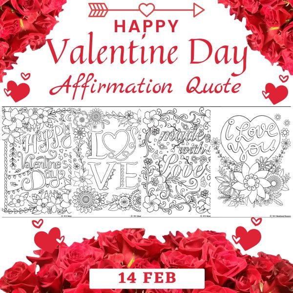 Valentine's Day Affirmation Quote With Flowers Pattern Coloring Pages ...