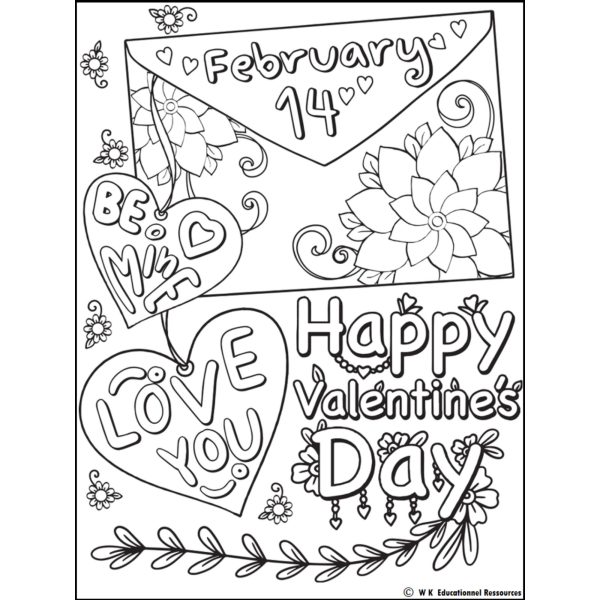 Valentine's Day Affirmation Quote With Flowers Pattern Coloring Pages ...