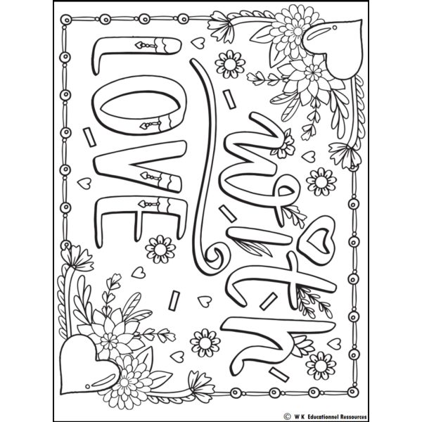 Valentine's Day Affirmation Quote With Flowers Pattern Coloring Pages ...