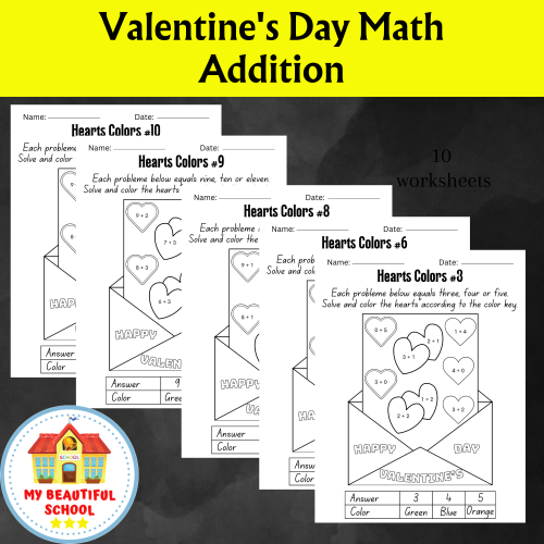 Valentine's Day Math Facts Activities | Addition | Hearts Colors | Made ...